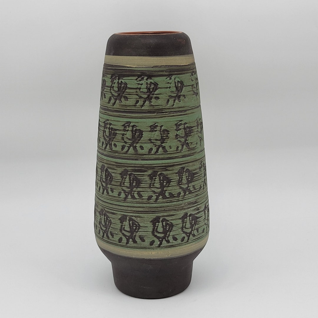 MCM Marzi and Remy Green Pottery Vase Germany Cuneiform - Etsy