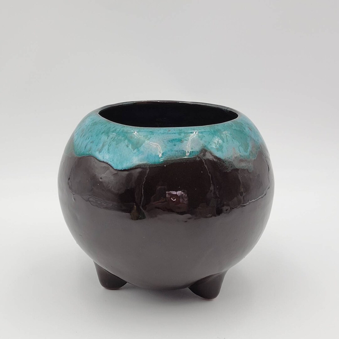 Vintage Round Drip Glaze Pottery Base Three Footed - Etsy