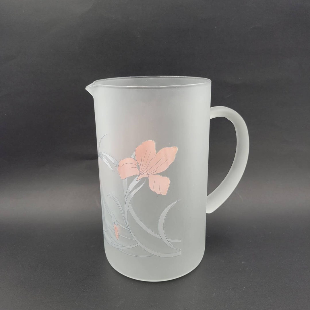 Vintage Italian Glass Pink Iris Frosted Pitcher Cerve Italy - Etsy