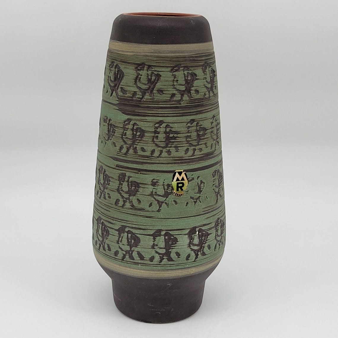 MCM Marzi and Remy Green Pottery Vase Germany Cuneiform - Etsy
