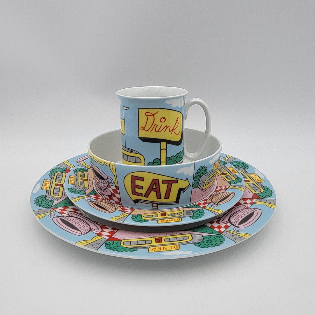Rodney Greenblat Diner Dish Set Eat and Drink East Village Art 4 Piece ...