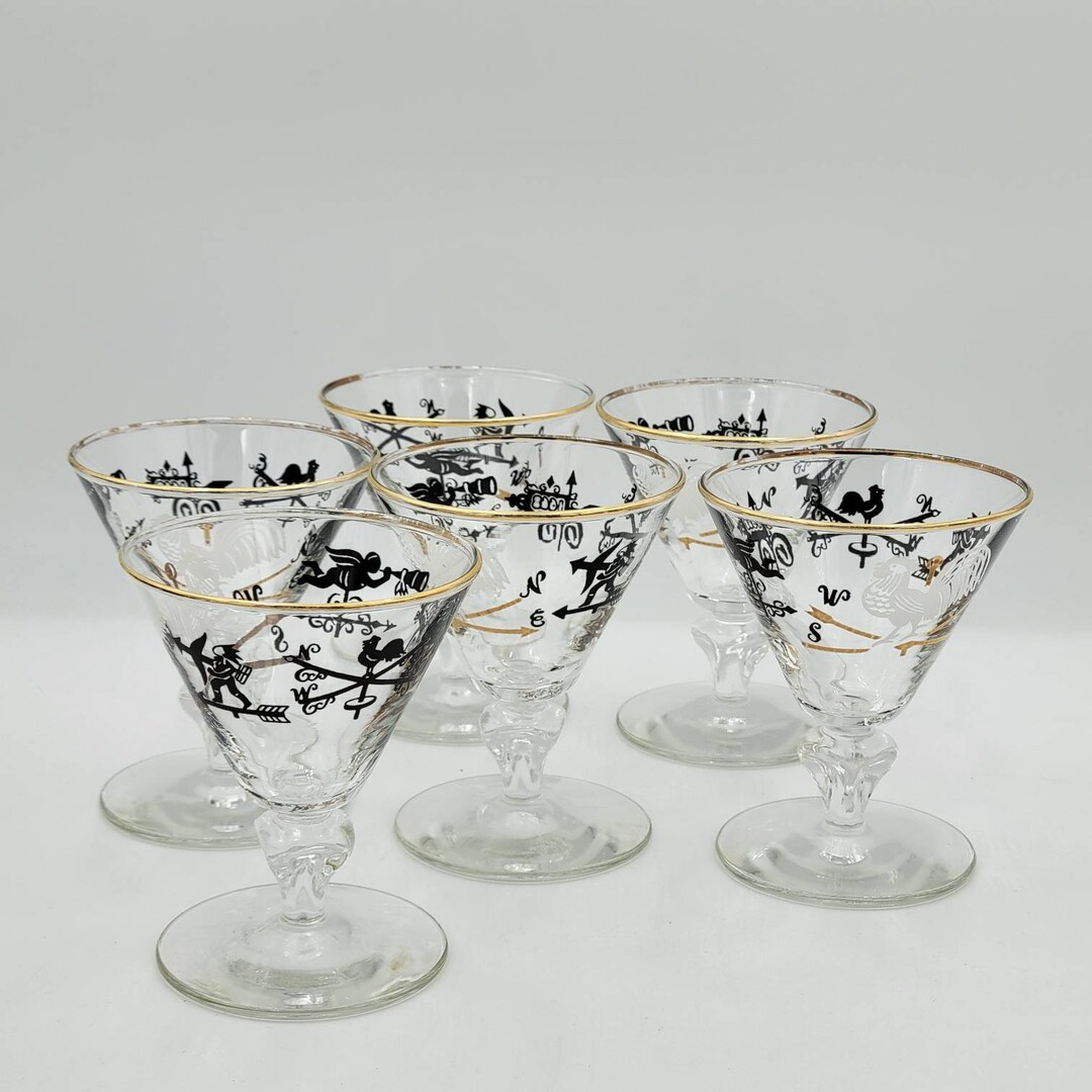 Vintage Libbey Curio Cocktail Glasses Set of 6 Rooster and Weathervane ...
