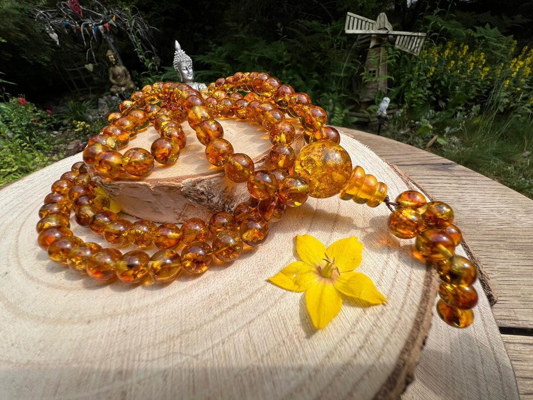 Darker Cognac Amber Mala With Husk 8,8mm, Golden Amber Mala, Buddist ...