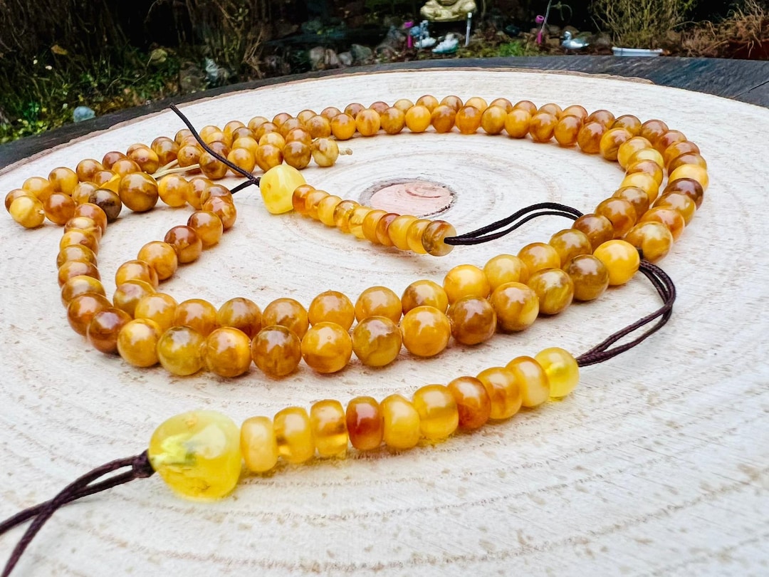 Yellow Amber Mala 8mm With Amber Counter, Butter Amber Mala, Baltic ...
