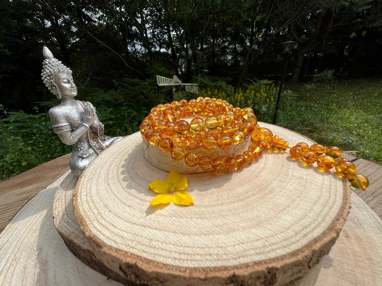 Cognac Amber Mala With Husk 8,8mm, Golden Amber Mala, Buddist Amber ...