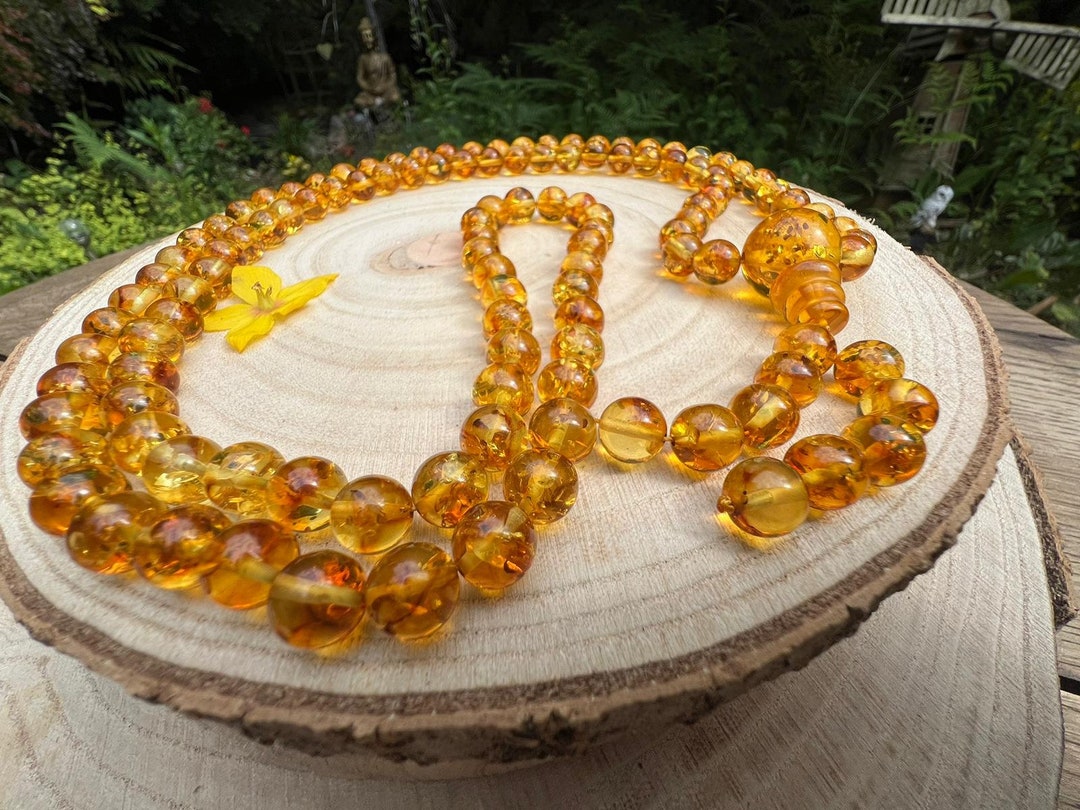 Cognac Amber Mala With Husk 8,8mm, Golden Amber Mala, Buddist Amber ...