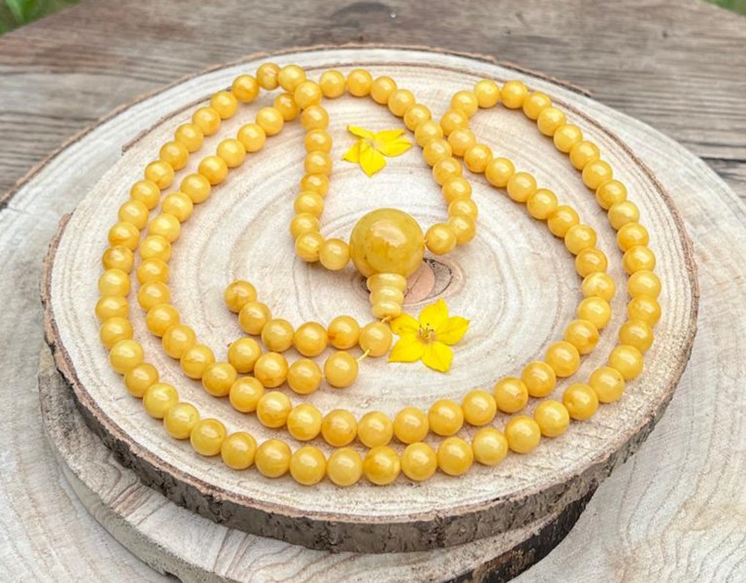 Yellow Amber Mala 7,5mm, Butter Amber Mala, Baltic Amber Buddhist ...