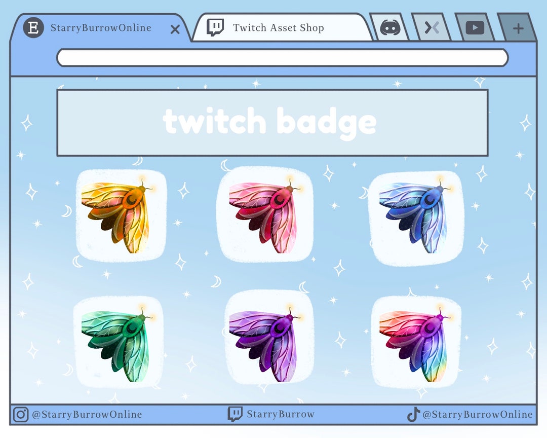 6 X Twitch Sub Badges Moth Badge Butterfly Badge Witchcore, Cottagecore ...