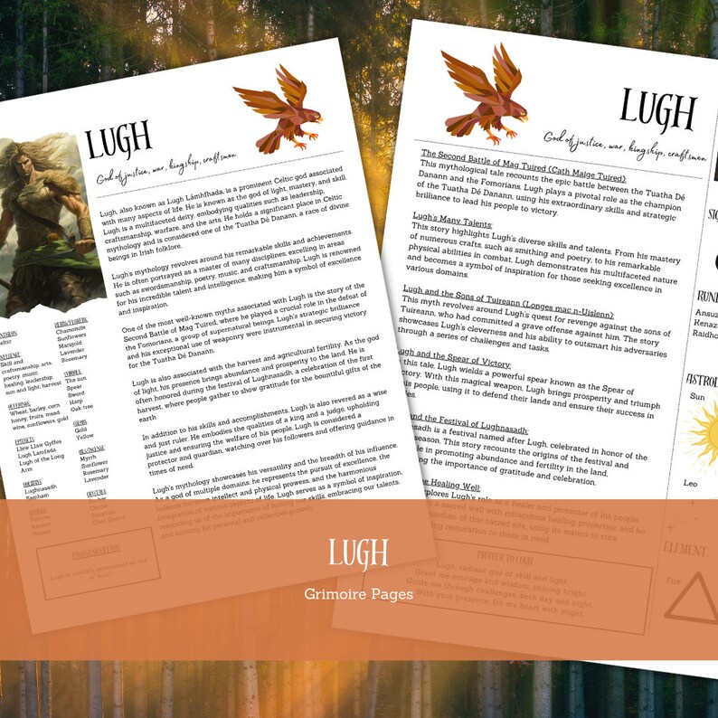 Lugh Celtic God Printable Grimoire Pages - Etsy