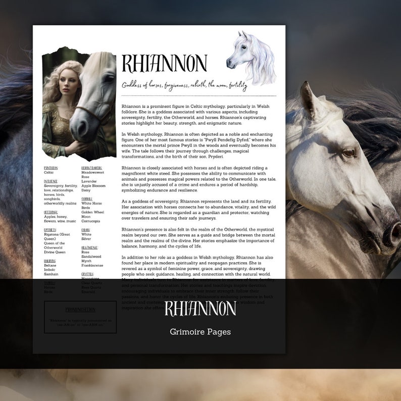 Rhiannon Celtic Goddess Printable Grimoire Pages - Etsy