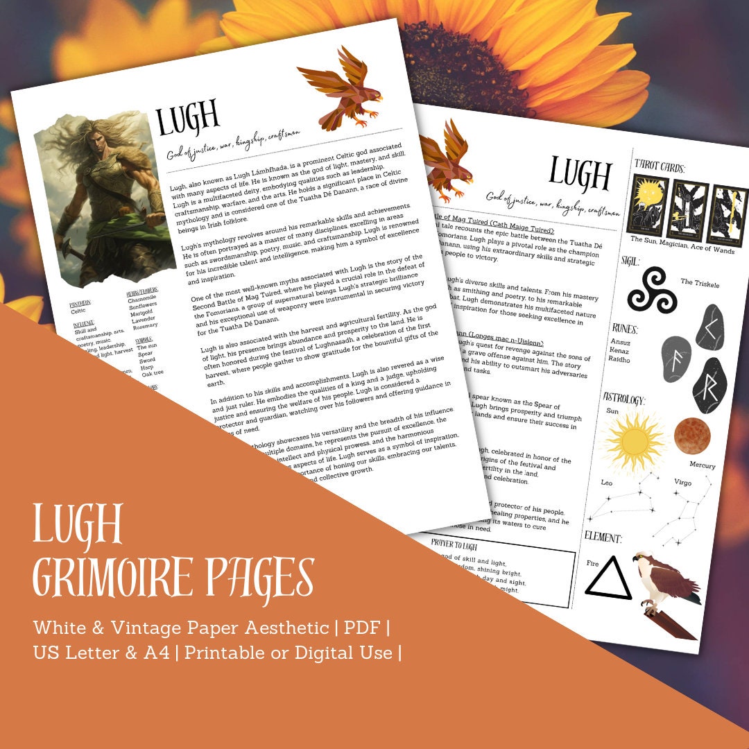 Lugh Celtic God Printable Grimoire Pages - Etsy
