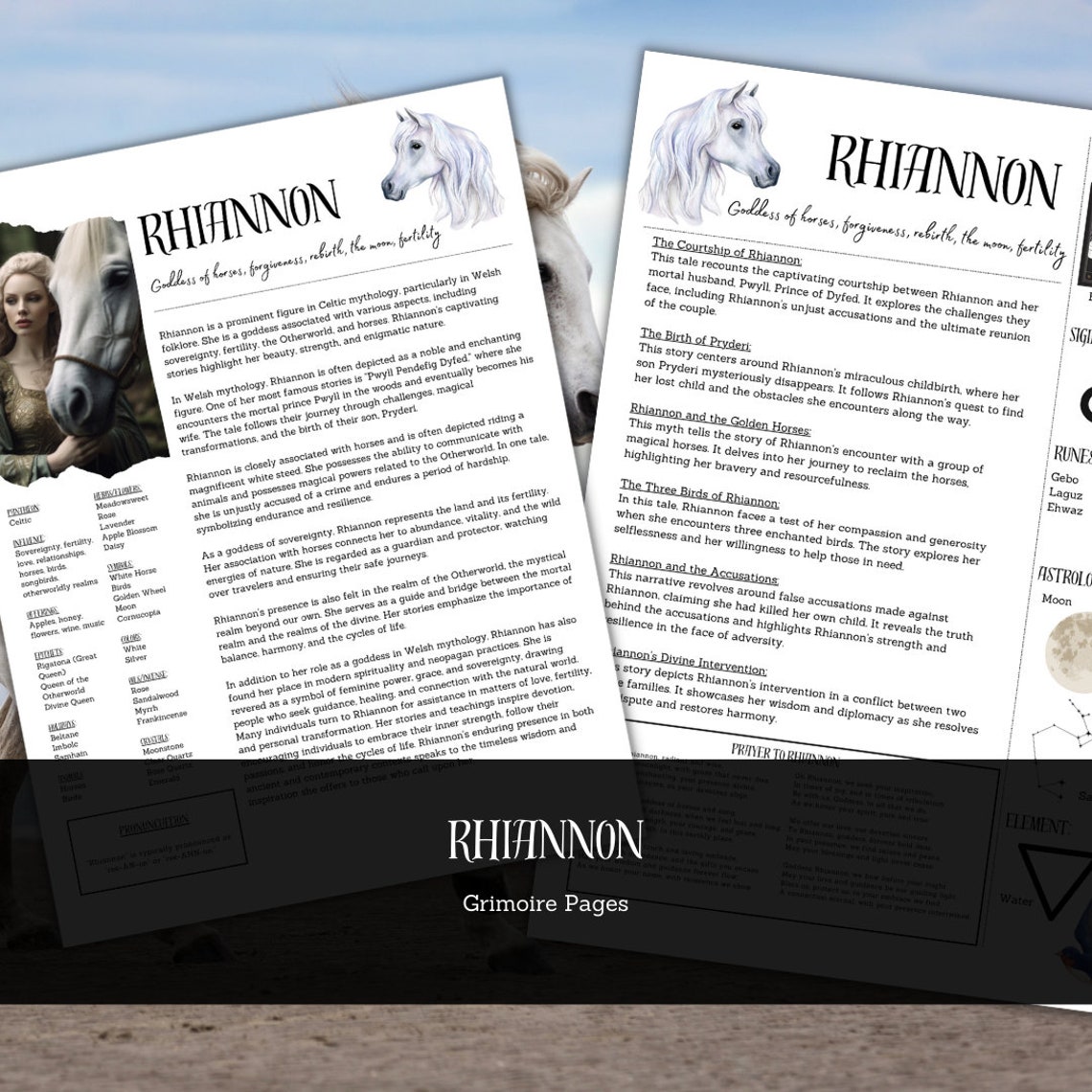Rhiannon Celtic Goddess Printable Grimoire Pages - Etsy