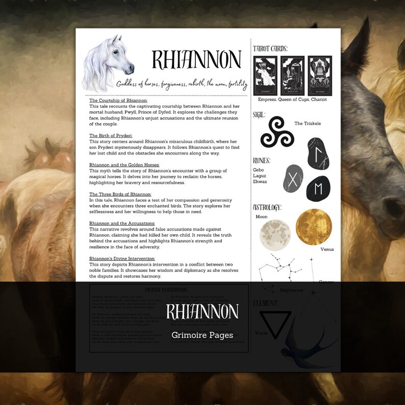 Rhiannon Celtic Goddess Printable Grimoire Pages - Etsy