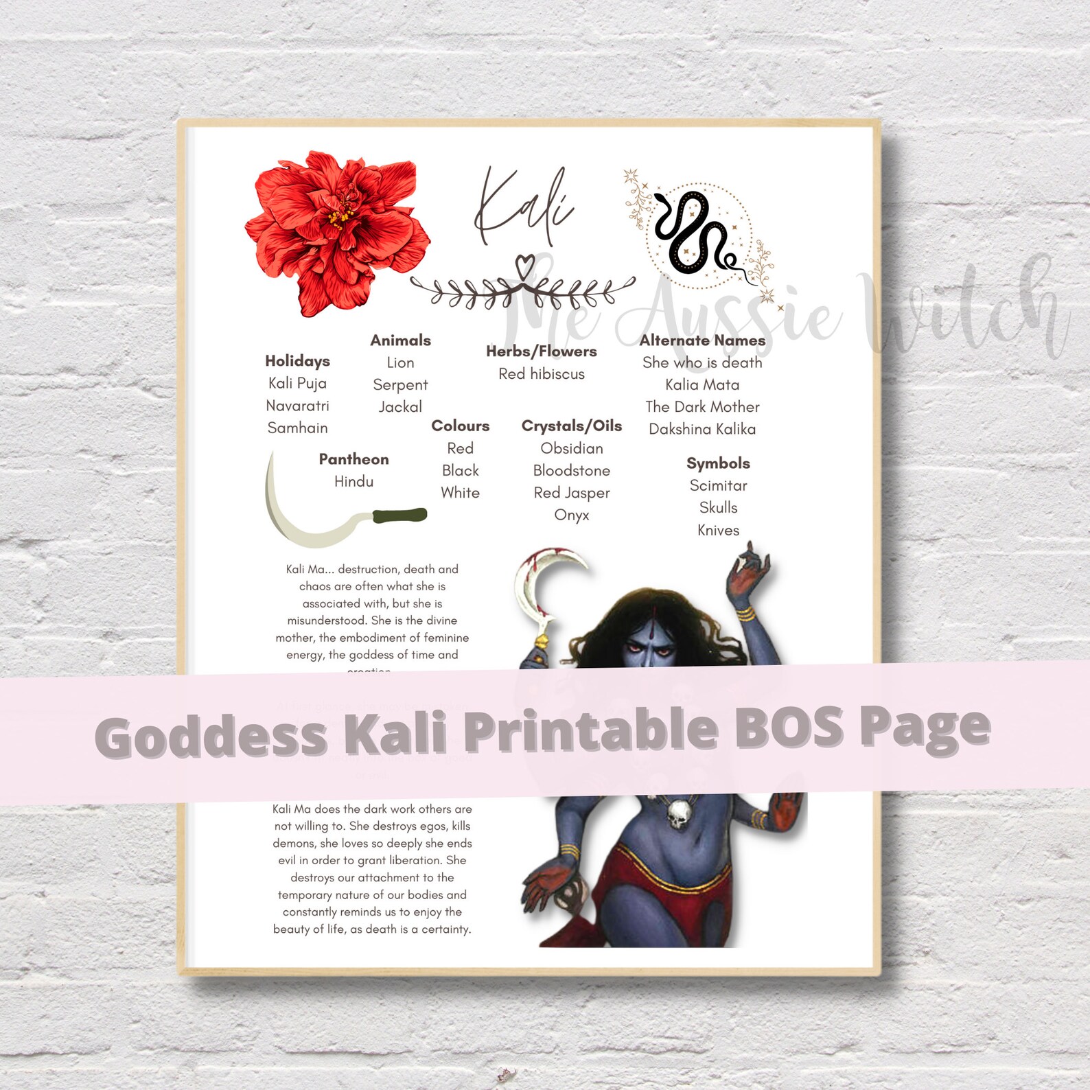 Hindu Goddess Kali Printable Correspondence for Book of Shadows ...