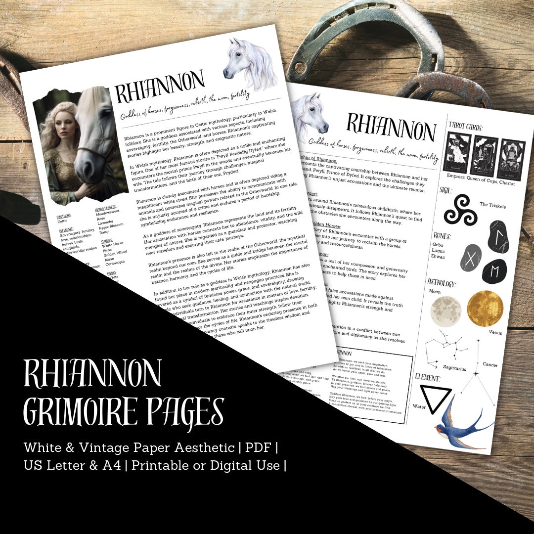 Rhiannon Celtic Goddess Printable Grimoire Pages - Etsy