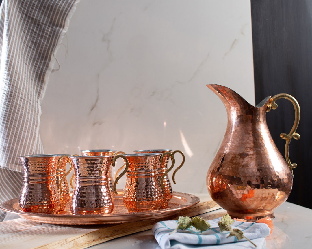 Handmade Copper Jug Set | %100 Pure Copper Decanter | Copper Pitcher ...