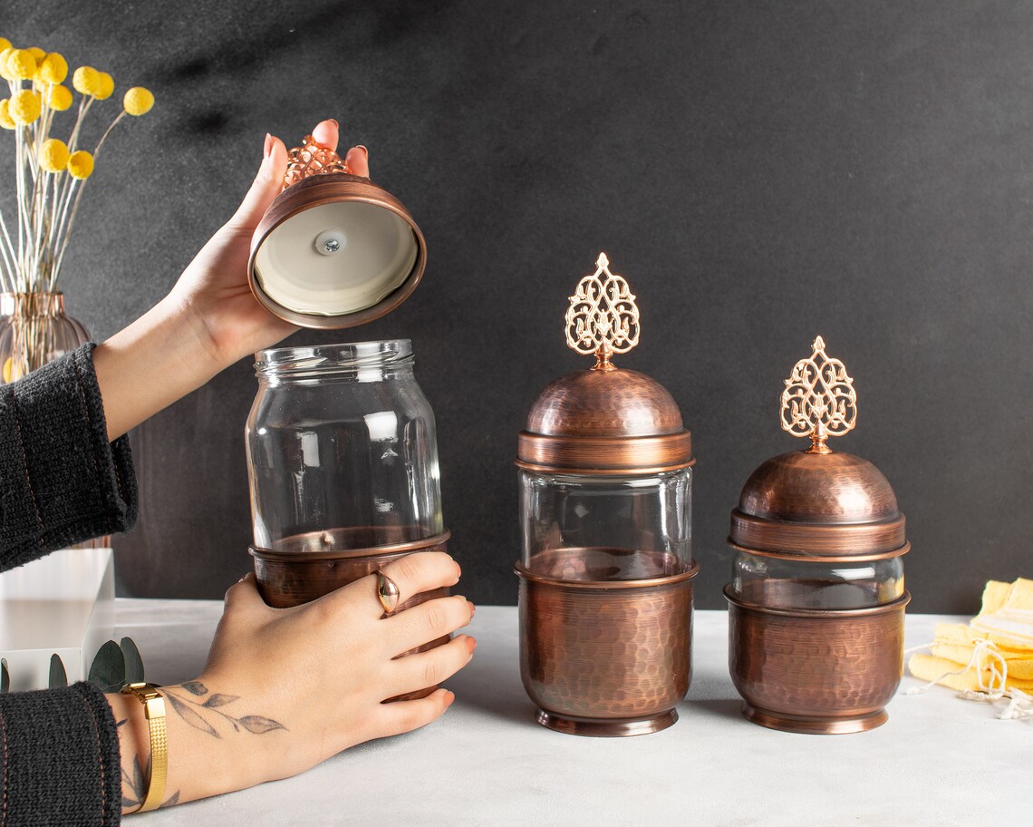 Hammered Copper and Glass Canister Set of 3: Vintage Kitchen Storage - Etsy