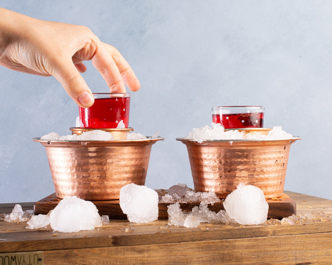 Handmade Copper Vodka Chiller: Shot Glass and Garnish Bowl Set (set of ...