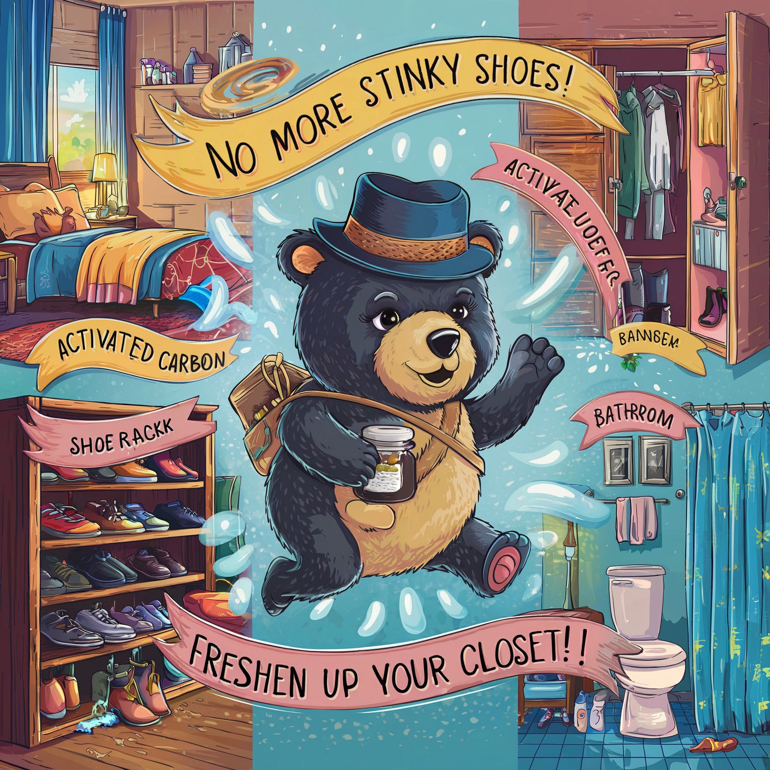 Chada Magic Bear: Activated Charcoal Decorative Deodorizer, No Chemicals, Natural Room Odor ...