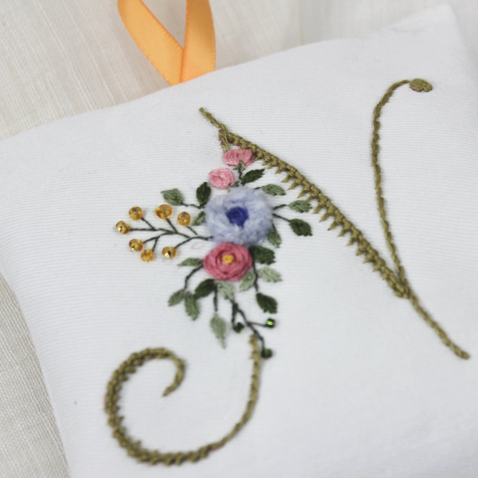 Lavender Sachet Hand Embroidered Monogram Gift for Everyone Birthday ...