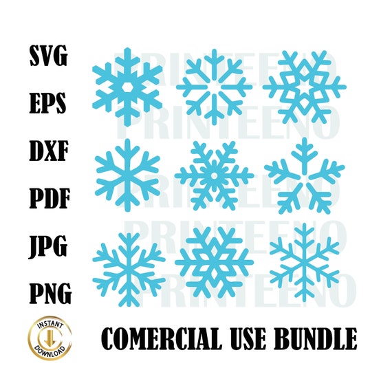 Blue Snowflakes Svg File Silhouettes Vector Bundle Commercial | Etsy
