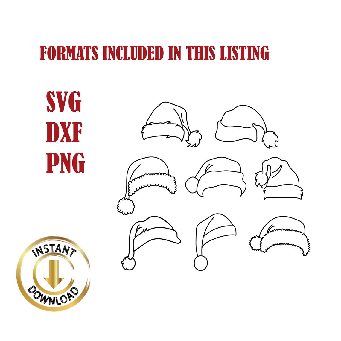 Santa Hat Outline Svg Santa Hat Cut File Christmas Hat Svg Etsy
