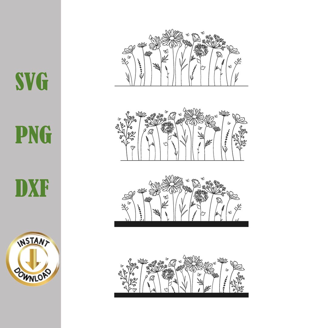Wildflower Border Svg Png Dxf Bundle, Flower Meadow Svg, Minimalist ...