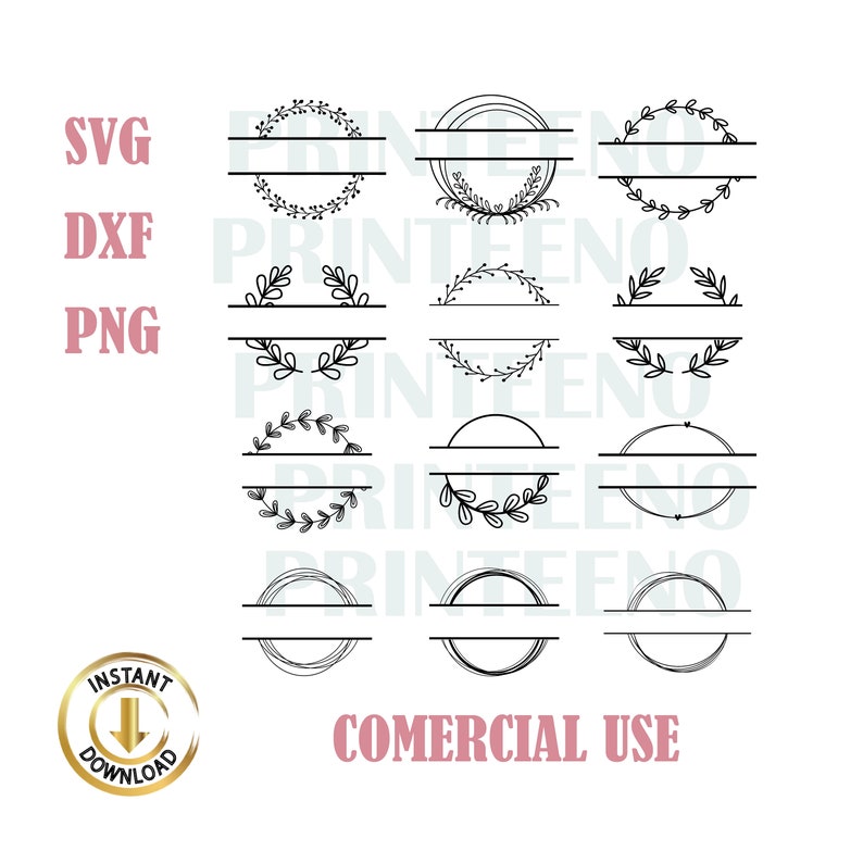 Split Wreath Frame Svg Bundle Hand Drawn Split Monogram Frame - Etsy