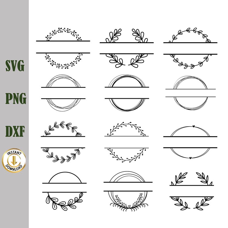 Split Wreath Frame Svg Bundle Hand Drawn Split Monogram Frame - Etsy