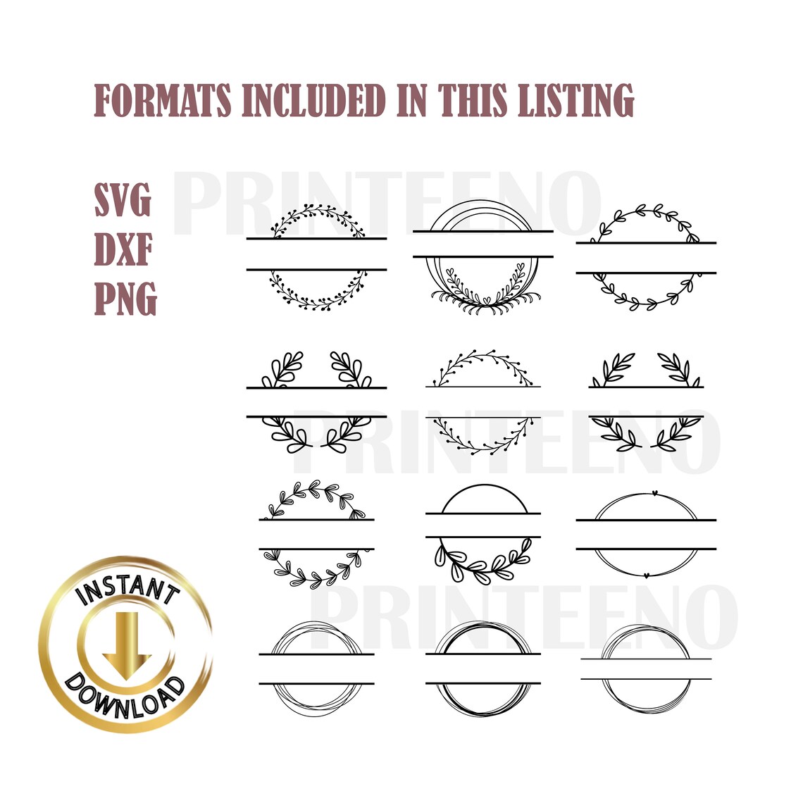 Split Wreath Frame Svg Bundle Hand Drawn Split Monogram Frame - Etsy