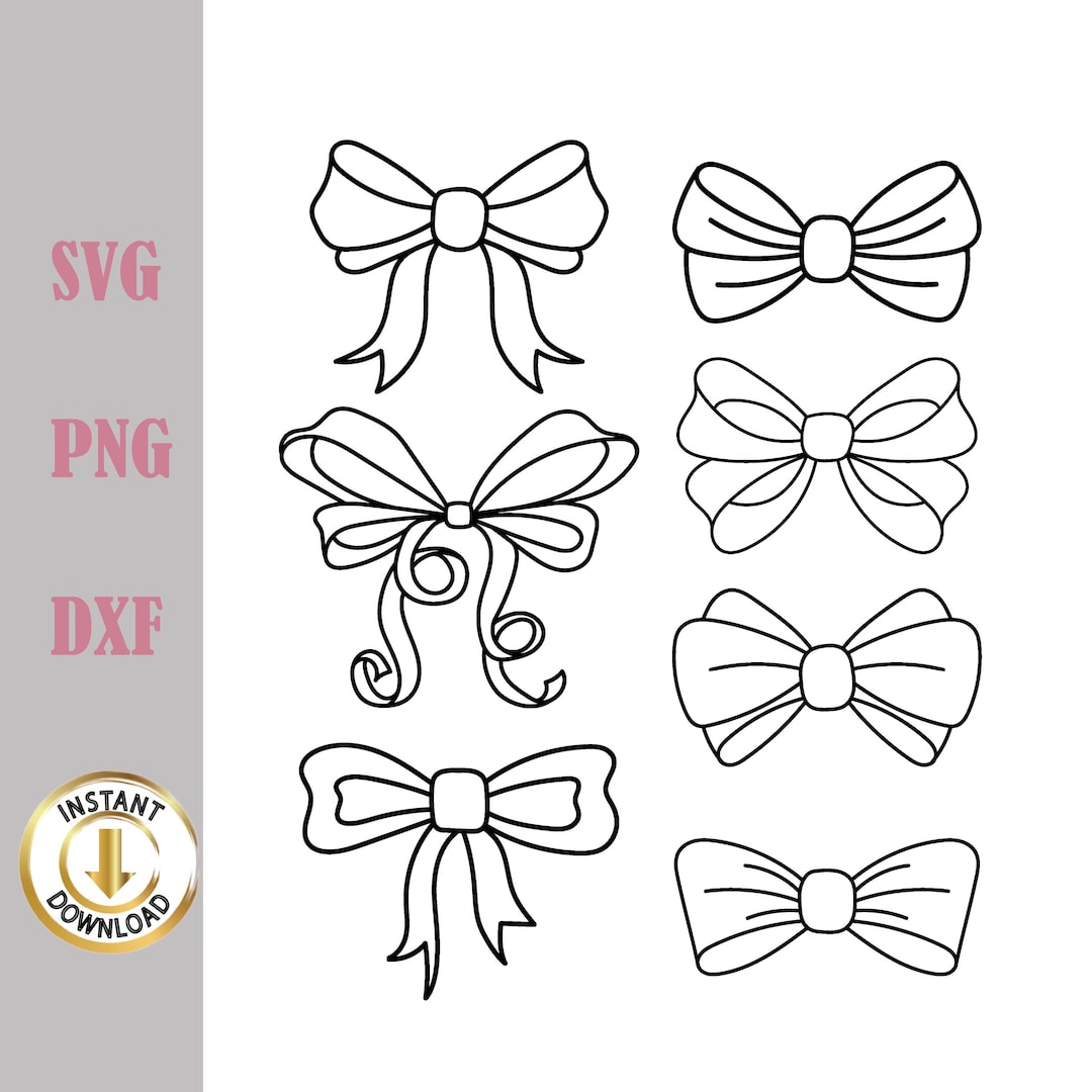 Cute Bow Outline SVG Bundle, Ribbon Bow Outline Svg, Bow Png, Bow Cut ...
