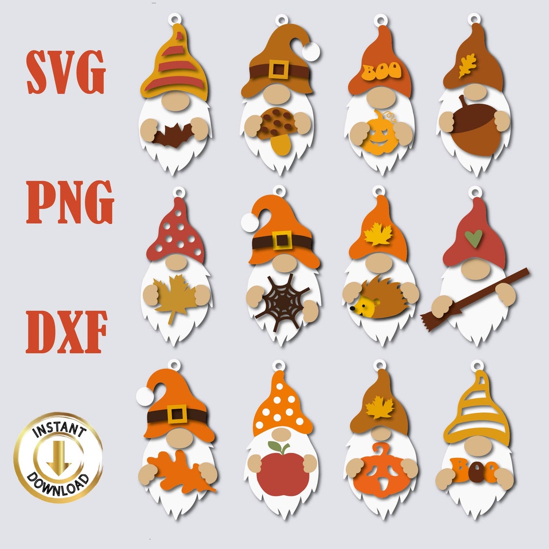 Fall Gnomes Svg Png Dxf Bundle, Cute Fall Gnome Svg, Gnome Cut Files ...