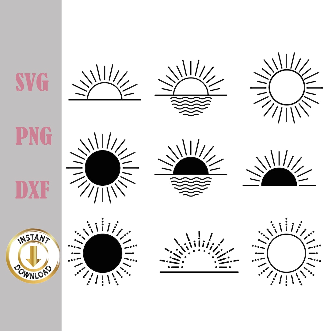 Sun SVG Bundle, Sunshine Cut File, Sunburst Clipart, Boho Sun Vector ...