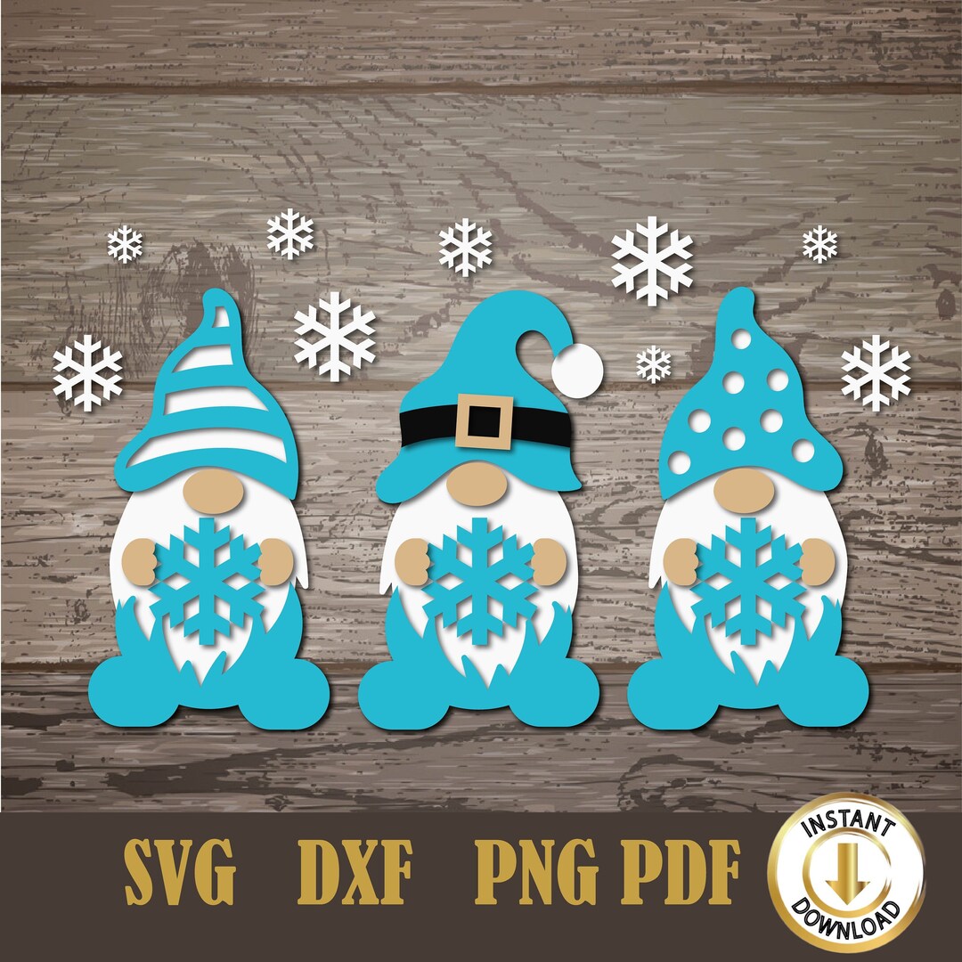 Winter Christmas Blue 3 Gnomes Holiday SVG PNG Winter Gnomes - Etsy