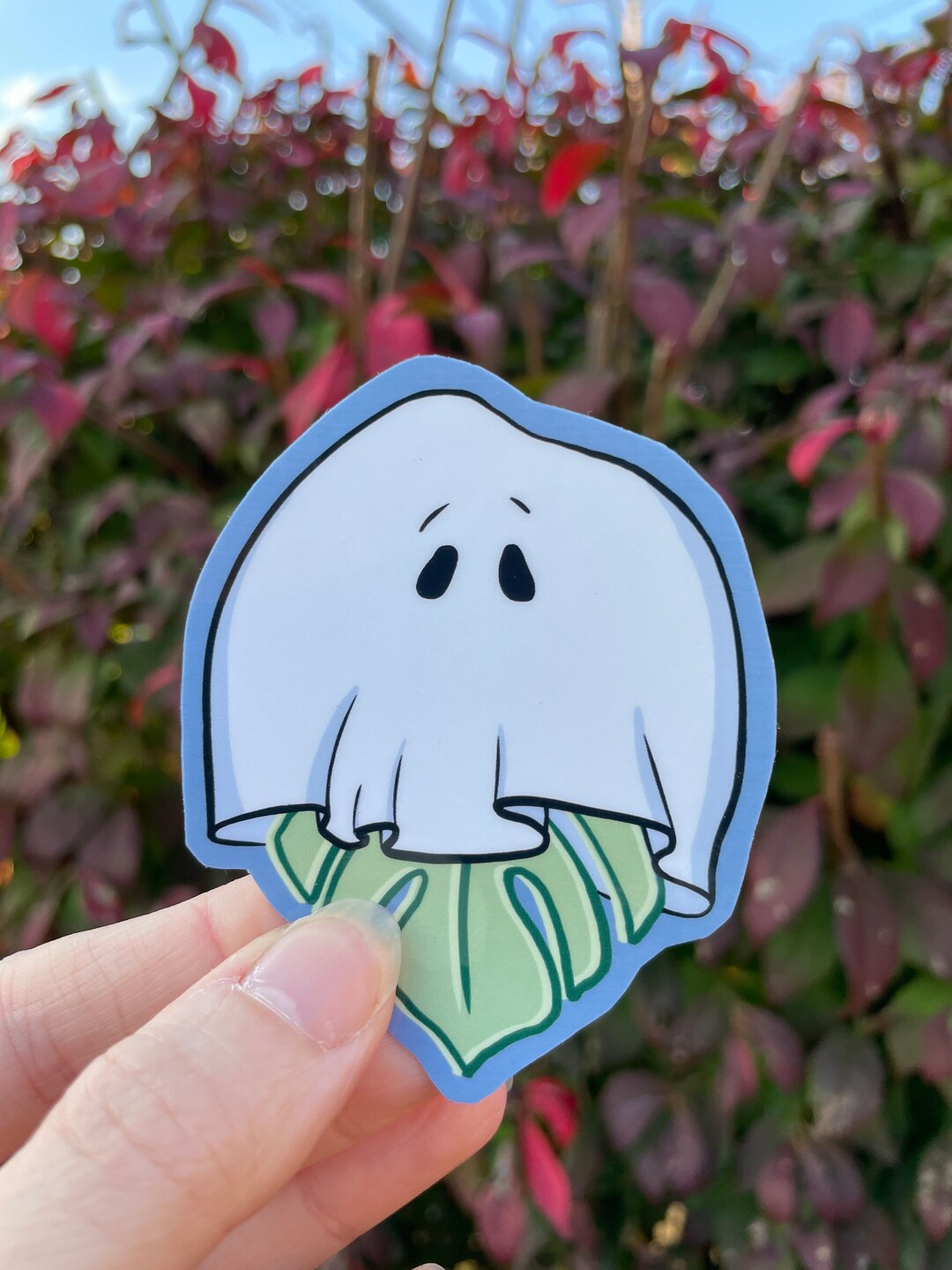Monstera as Ghost Costume: Halloween Vinyl Sticker for Laptop or Water ...