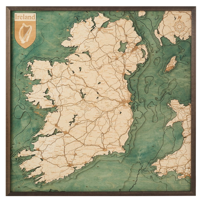 IRELAND UK EUROPE - 3D Wood Wall Map - Handcrafted, Natural Wood - 30 X ...
