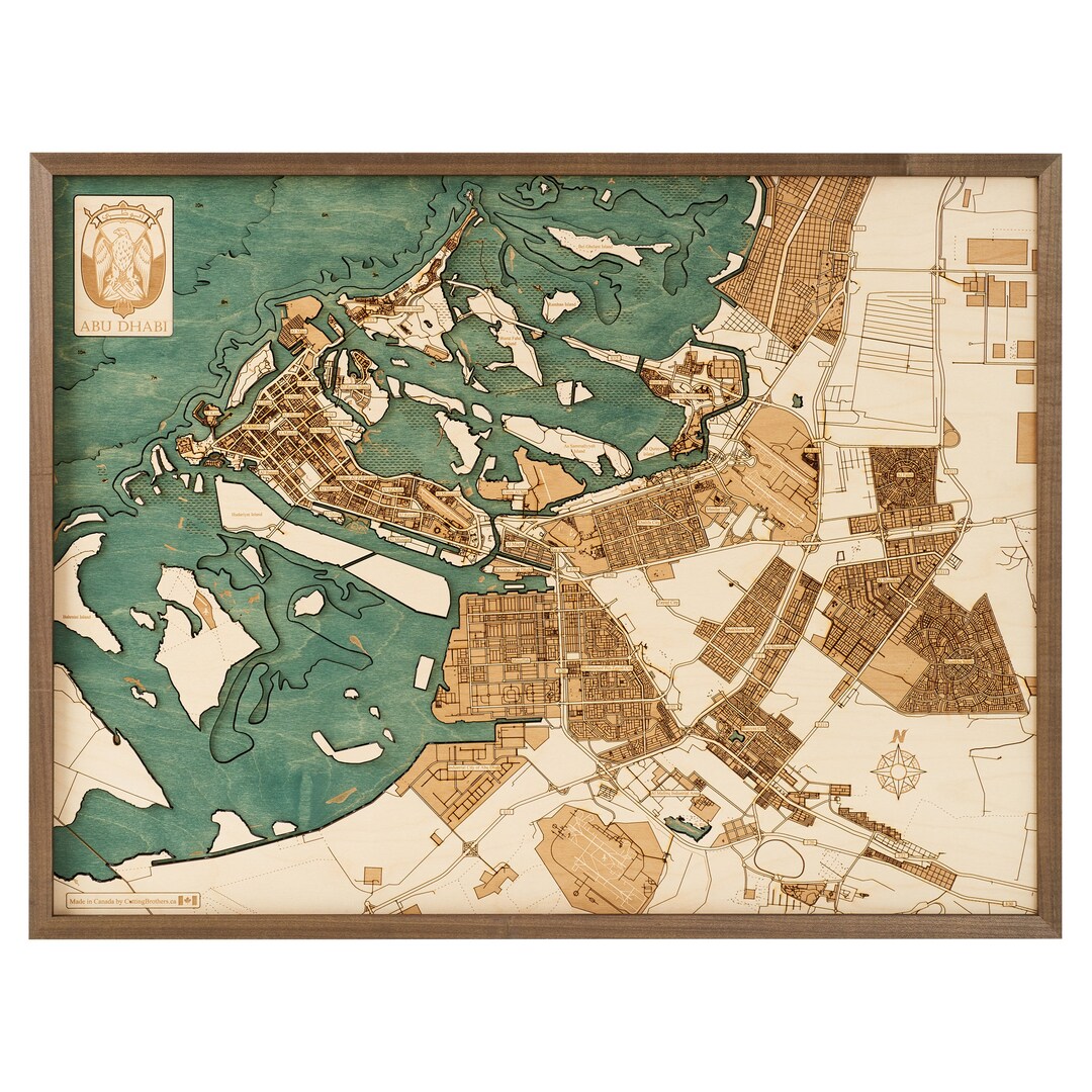 ABU DHABI - 3D Wood Wall Map, Natural Wood, Handcrafted, 32 X 24 Inches ...