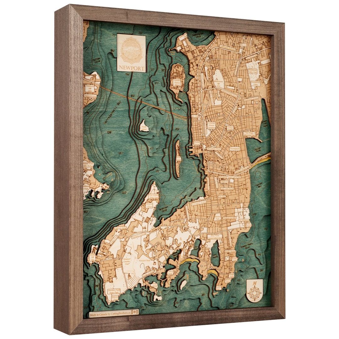 NEWPORT RHODE ISLAND - 3D Wood Wall Map - Handcrafted, Natural Wood ...