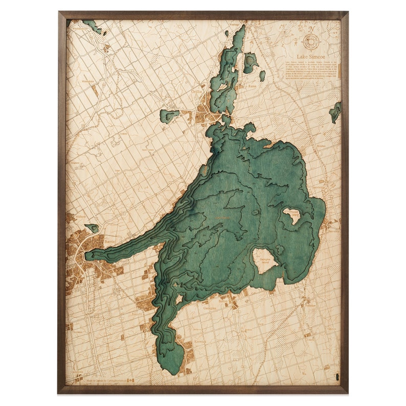LAKE SIMCOE CANADA - 3D Wood Wall Map - Handcrafted, Natural Wood ...