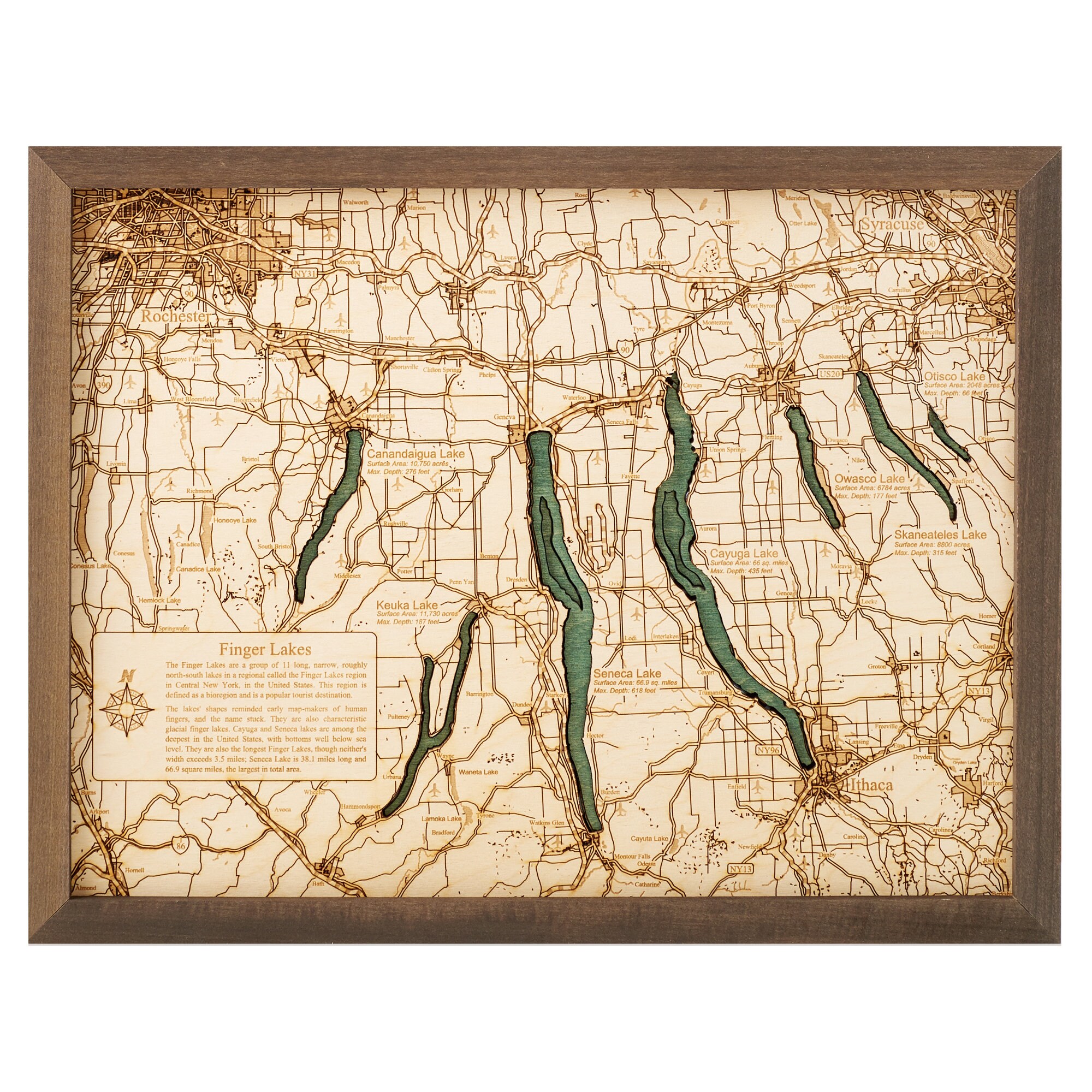 FINGER LAKES USA - 3D Wood Wall Map - Handcrafted, Natural Wood ...