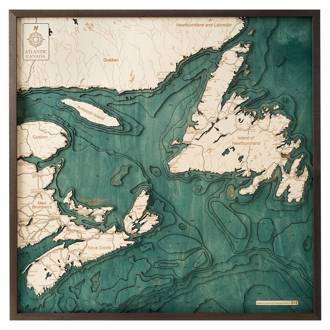 ATLANTIC CANADA - 3D Wood Wall Map - Natural Wood, Handcrafted, 31 X 31 ...