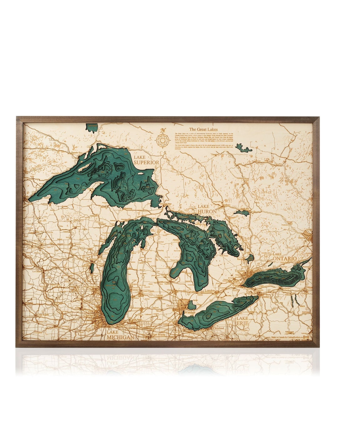 GREAT LAKES CANADA - 3D Wood Wall Map - Handcrafted, Natural Wood ...