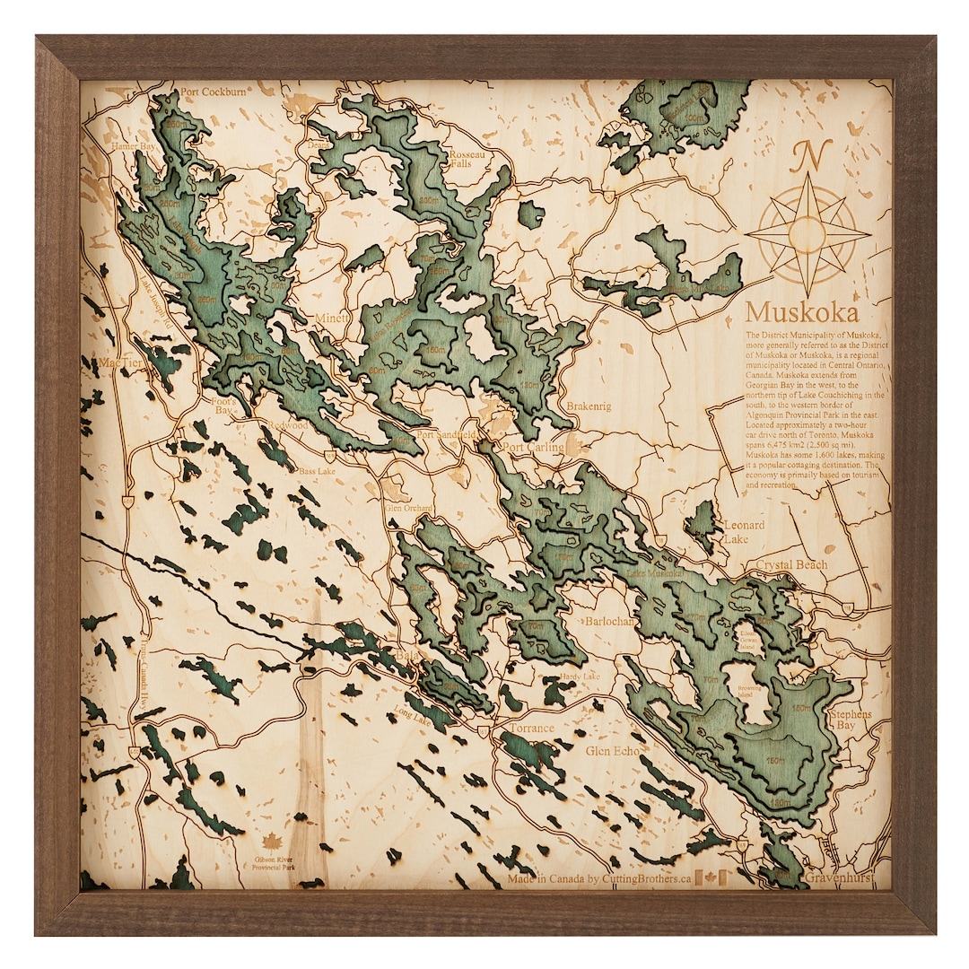 MUSKOKA LAKES CANADA - 3D Wood Wall Map - Handcrafted, Natural Wood ...