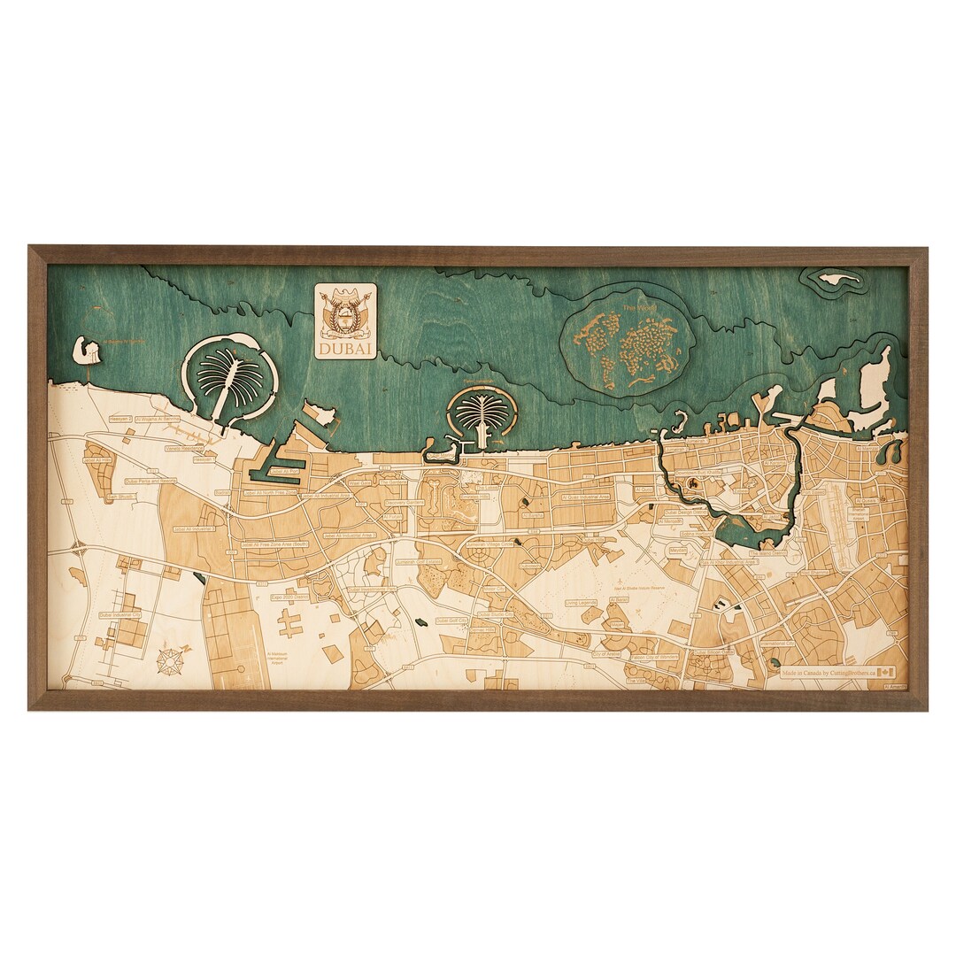 DUBAI UAE - 3D Wood Wall Map - Handcrafted, Natural Wood - 32 X 16 ...