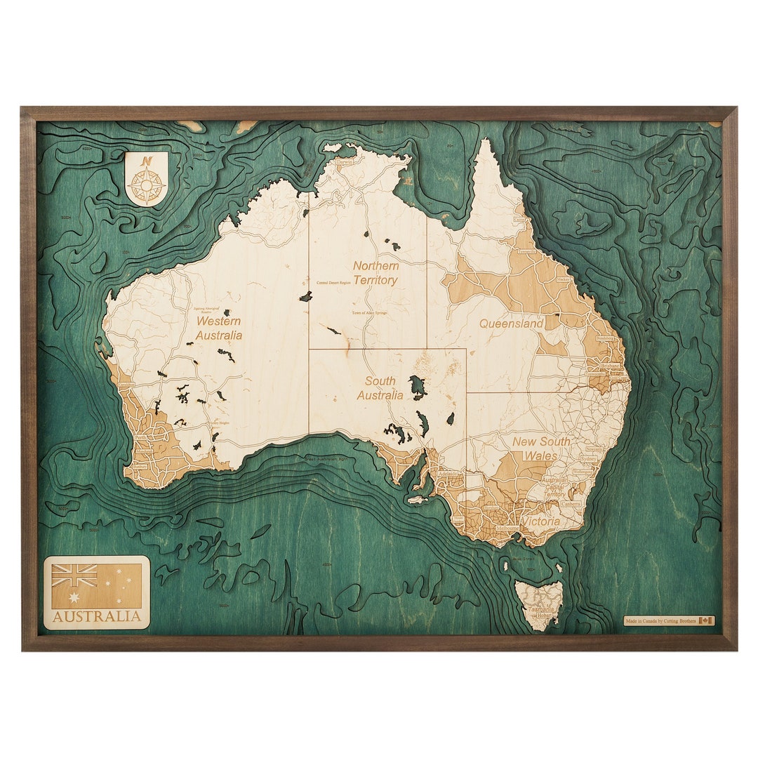 AUSTRALIA - 3D Wood Wall Map - Handcrafted, Natural Wood - 32 X 24 ...