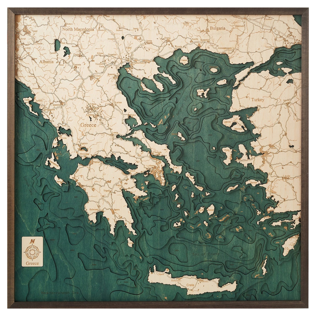 GREECE - 3D Wood Wall Map - Handcrafted, Natural Wood - 30 X 30 Inches ...