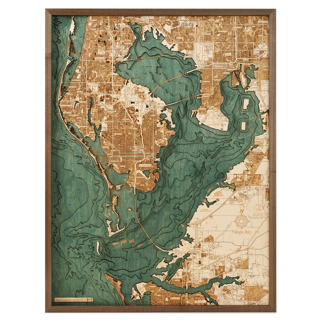 TAMPA BAY USA - 3D Wood Wall Map - Handcrafted, Natural Wood - 24 X 32 ...
