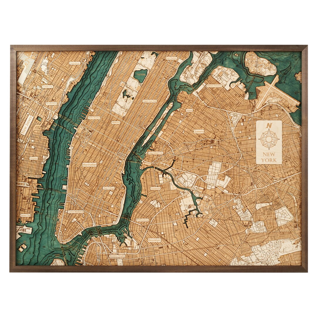 NEW YORK USA - 3D Wood Wall Map - Handcrafted, Natural Wood - 33 X 24 ...