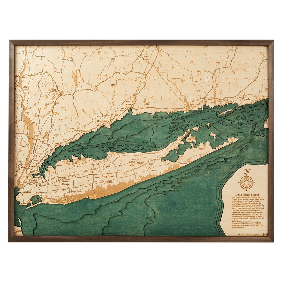 LONG ISLAND SOUND - 3D Wood Wall Map - Handcrafted, Natural Wood - 32 X ...