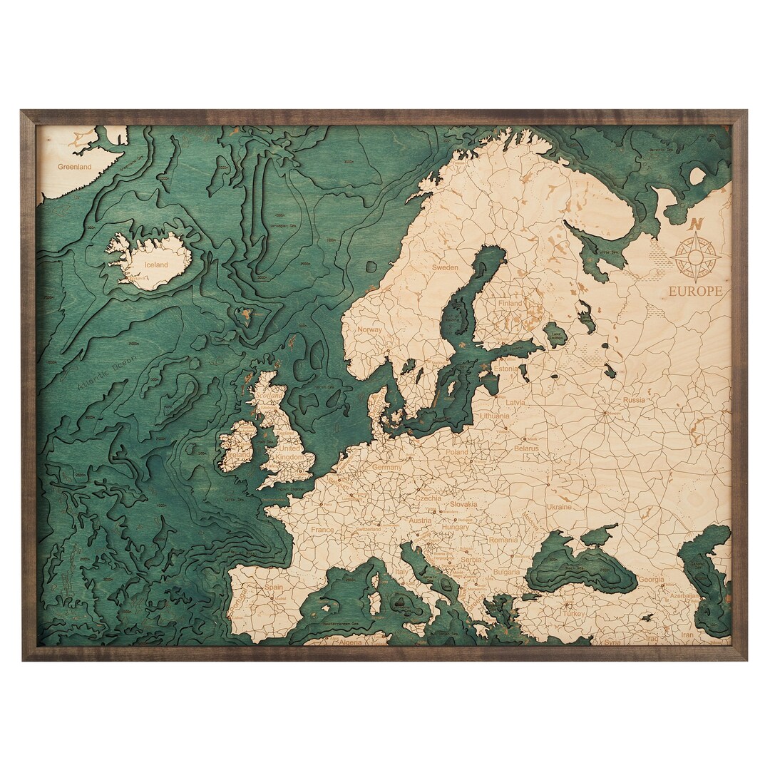 EUROPE - 3D Wood Wall Map - Handcrafted, Manufactur, Natural Wood - 33 ...